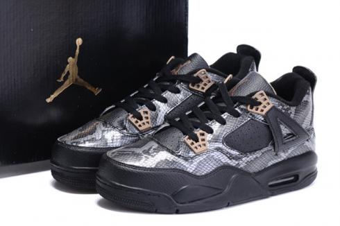 NIKE AIR JORDAN 4 RETRO Snake Skin Premium Black Black Silver 819139 ...