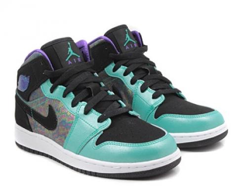 Nike Air Jordan 1 GS Mid Girls Sneakers Atomic Teal Black Ultra Violet ...