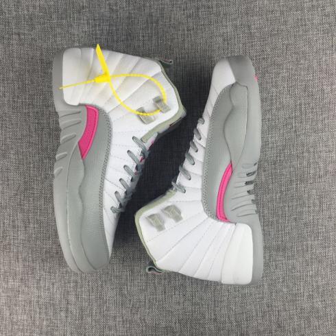 Nike Air Jordan Retro XII 12 White Wolf Grey Cool Vivid Pink Women ...