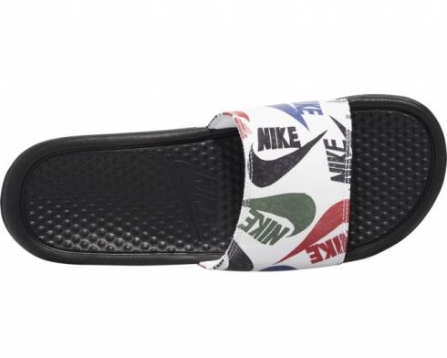Nike Benassi JDI Print Slides White Black Blue Mens Sandals 631261-040 ...