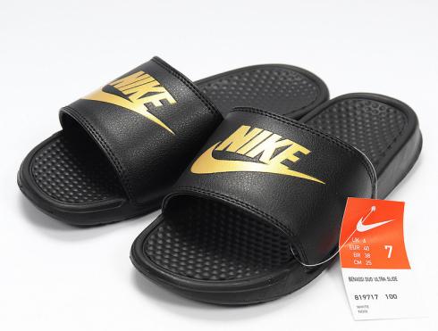 Nike Womens Benassi Slide JDI LTD Black Gold Unisex Casual Shoes 343880 ...