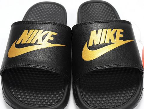 Nike Womens Benassi Slide JDI LTD Black Gold Unisex Casual Shoes 343880 ...