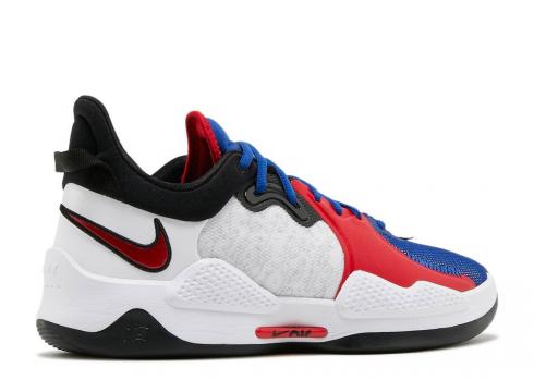 Nike Zoom PG 5 White University Red Blue Rush Black CW3143-101 - Nike Paul George PG5 - Sepcleat
