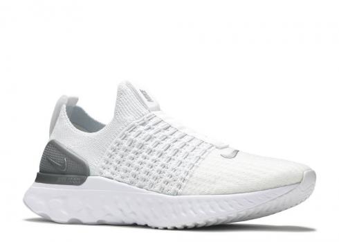 Nike Womens React Phantom Run Flyknit 2 True White Silver Platinum ...