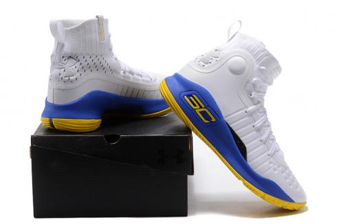 Under Armour UA Curry 4 IV High Men Basketball Shoes White Blue Yellow ...