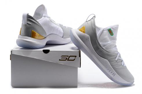 Under Armour UA Curry V 5 Low Men Basketball Shoes White Light Grey ...