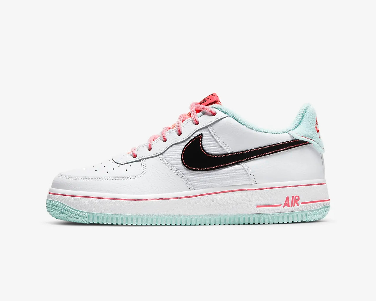 Nike Air Force 1 07 LV8 GS White Atomic Pink Flash Crimson Black DD7709 ...