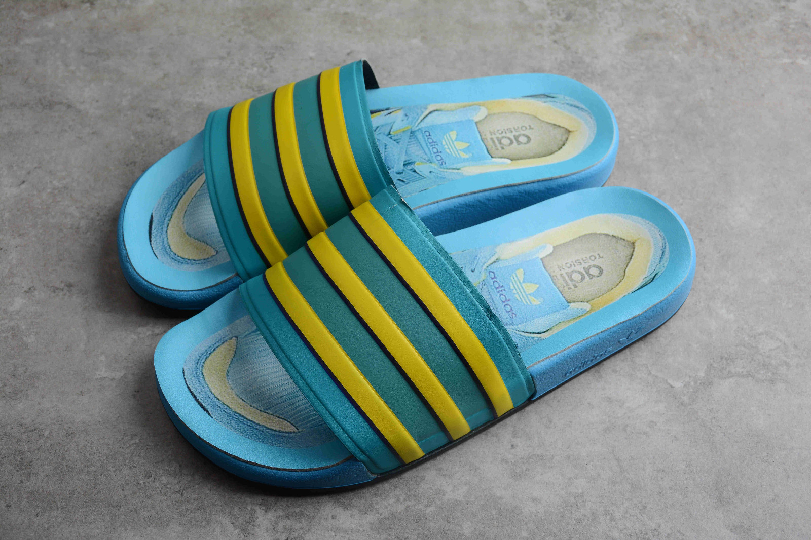 Adidas Adilette Premium Slides light Aqua Bright Yellow Purple FX4379 ...